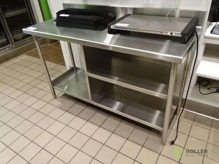 60in x 24in Stainless Steel Table With Trash Hole and 2-Lower Shelves ...