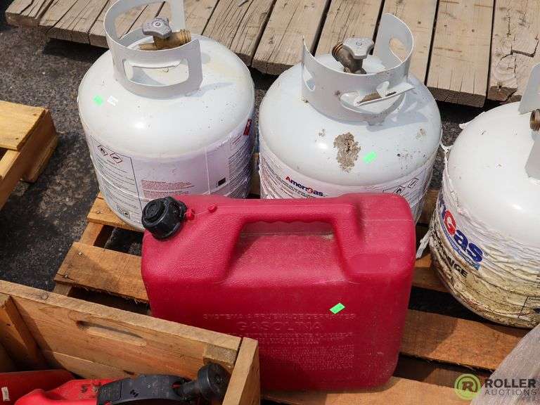 Pallet of Propane Tanks and Gas Cans - Roller Auctions