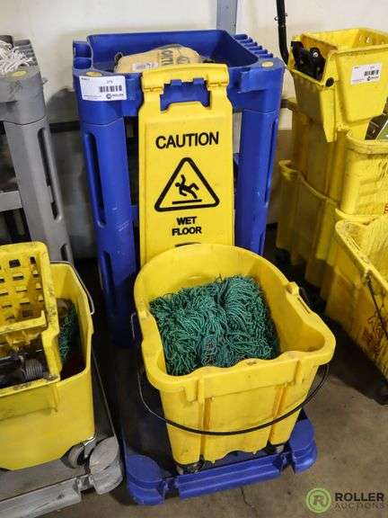 Janitorial Cart, Mop Bucket and Caution Sign - Roller Auctions