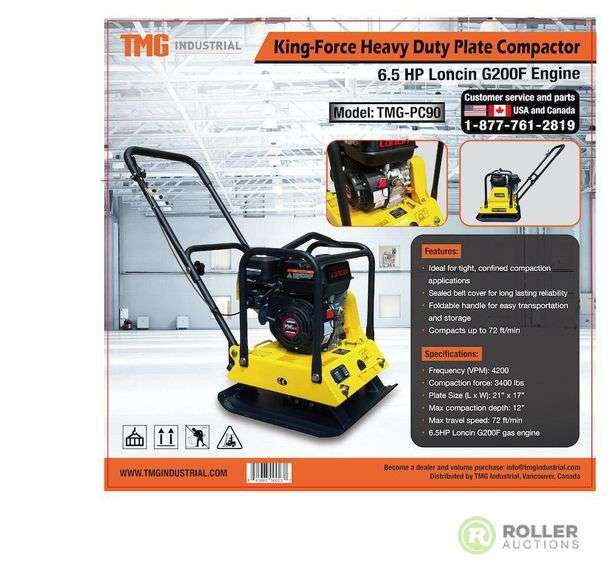 New TMG Industrial TMG-PC90 King-Force Heavy Duty Plate Compactor, Gas ...