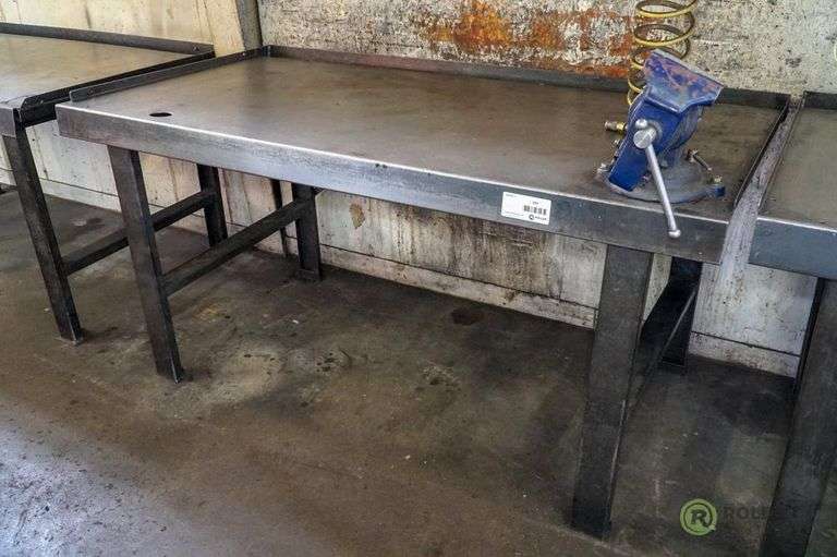 6' L x 3' D Metal Workbench With Drain and 5in Vise - Roller Auctions