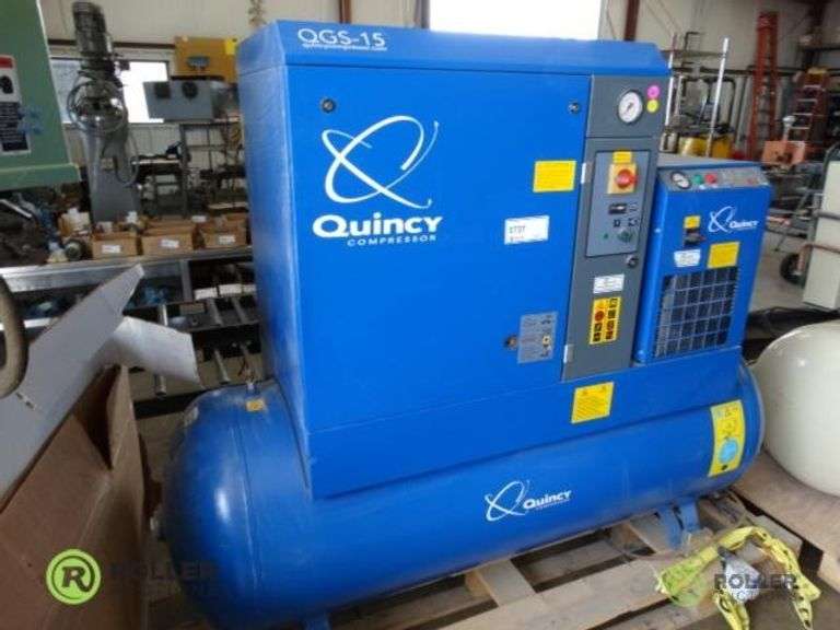 Quincy QGS-15 Rotary Screw Horizontal Air Compressor, 15Hp, 3ph, 125-PSI, Showing 2863 Hours ...