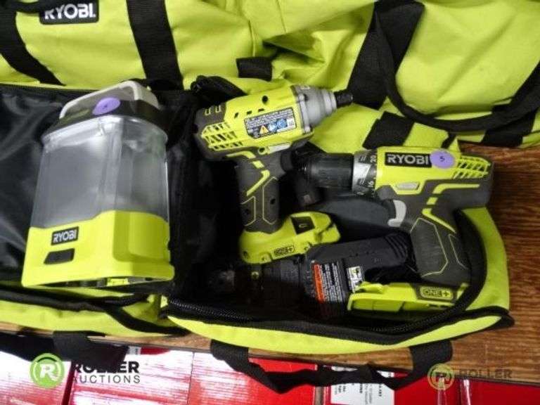 Ryobi Cordless P208B Drill, P235 Impact Driver, P780 Light, (2 ...