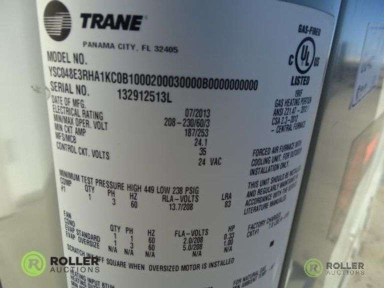 Trane Roof Top Mount Heating / Cooling Unit, 130000-BTU, Single Phase ...