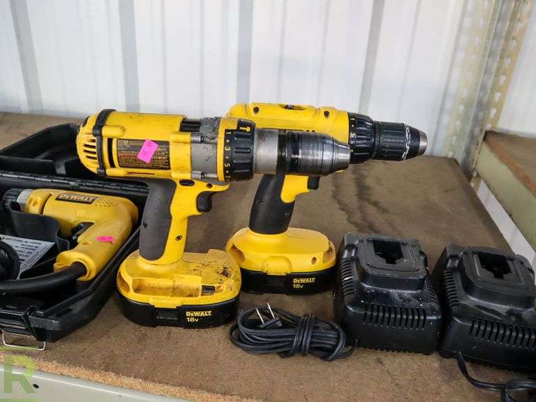 DeWalt D21008 Corded Drill, DC970 and DC988 18V Drills With Batteries and Chargers - Roller Auctions