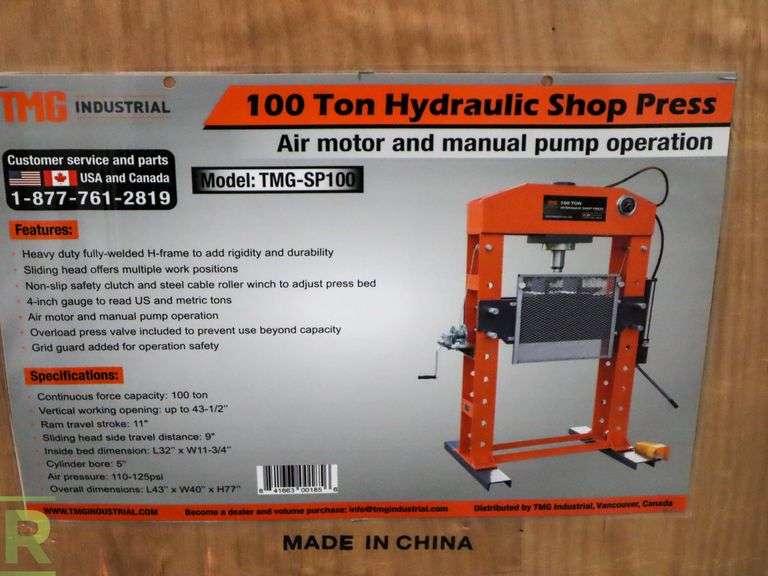 New TMG TMG-SP100 100 Ton Hydraulic Shop Press - Roller Auctions