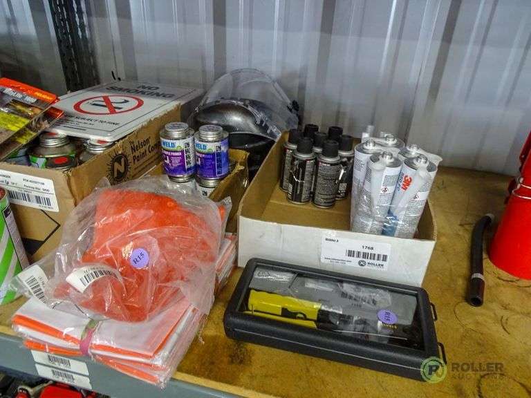 Shelf of 3M Adhesive, Lock Tite, Stanley Pop Rivet Gun, Garage Door ...
