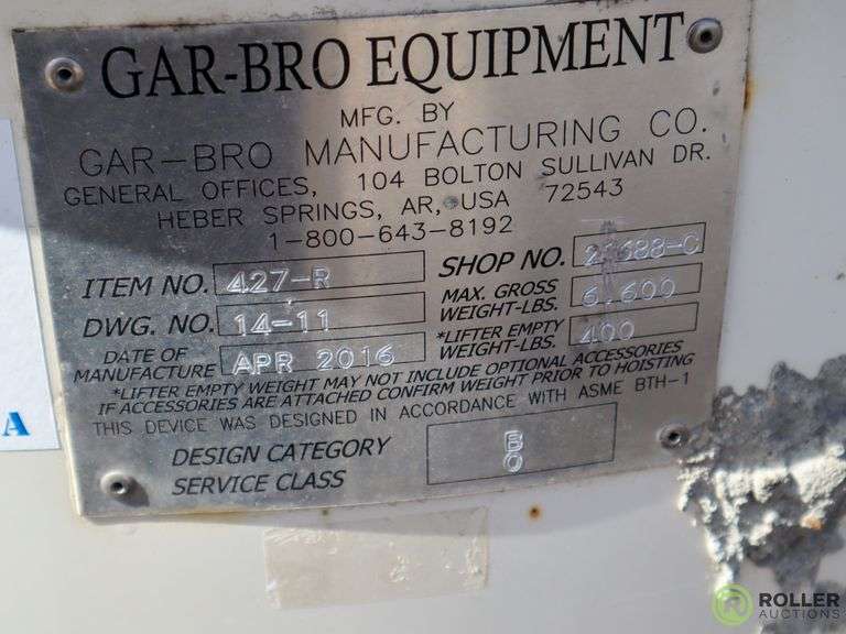 Gar-Bro 427-R Concrete Bucket, 6,600-Lb Capacity, s/n 21688-C - Roller ...