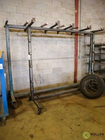 (2) Material Hanging Racks Used for Powder Coating on Casters, 86" and ...