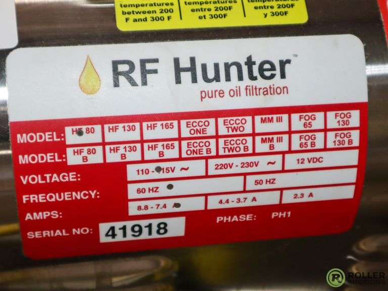 R.F. Hunter Fryer Filtrator, 80 Lbs. Capacity - Roller Auctions