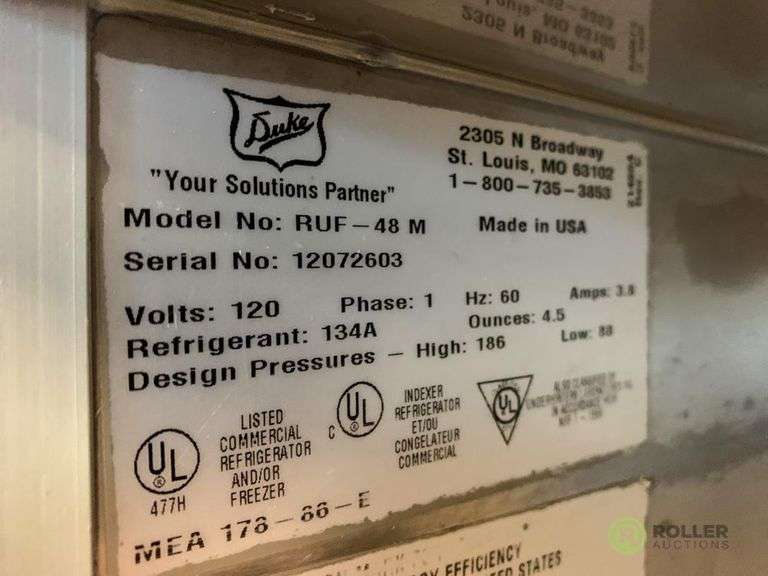 Duke RUF 48M 48in 2-Door Work Top Refrigerator On Casters - Roller Auctions