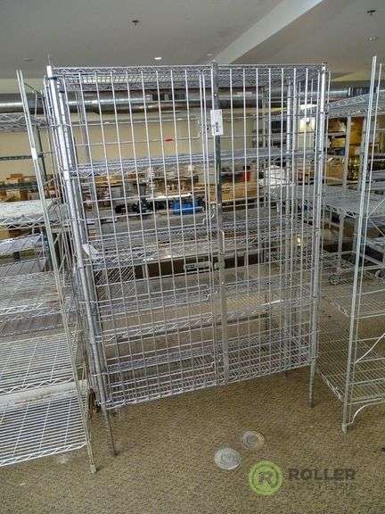 5-Tier Wire Rack With Locking Doors, 14in x 48in x 74in - Roller Auctions