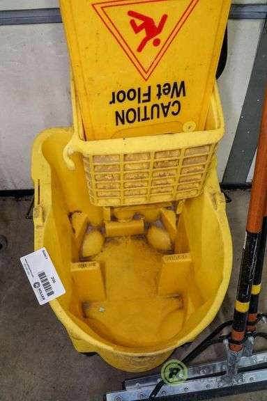 Rubbermaid Mob Bucket With (2) Caution Signs and (2) Squeegees - Roller ...