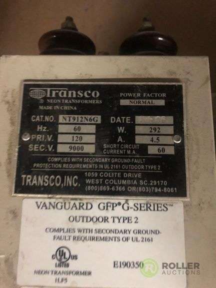 (2) Transco NT912NGG Neon Sign Transformers - Roller Auctions