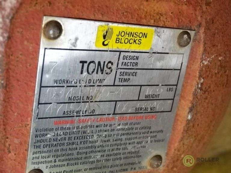 Johnson Blocks 7-Ton Swivel Crane Ball With Hook - Roller Auctions