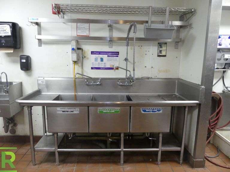3-Compartment Sink With Drainboard, Faucet, Spray Rinse, Pot Rack and ...