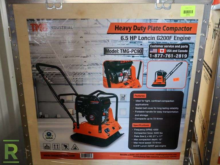 New TMG Industrial TMG-PC90 Heavy Duty Plate Compactor, 6.5Hp Gas ...