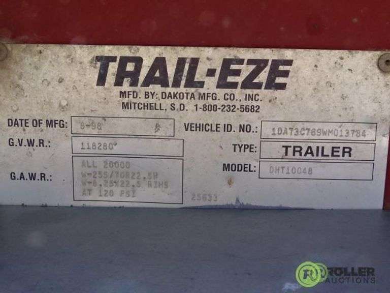 1998 TRAIL-EZE DHT10048 Tri-Axle Hydraulic Tail Trailer, 48' x 102in Overall Length, Hydraulic ...