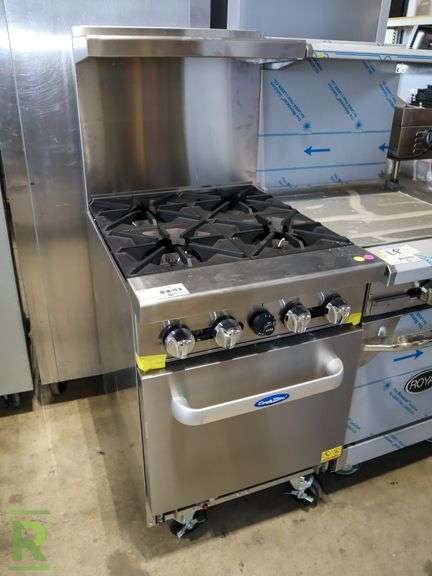 New Atosa 4-Burner Gas Range with Lower Oven on Casters - Roller Auctions