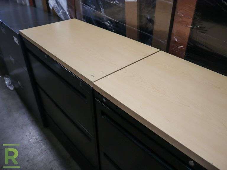 (3) 3-Drawer Lateral File Cabinets with Wood Tops - Roller Auctions