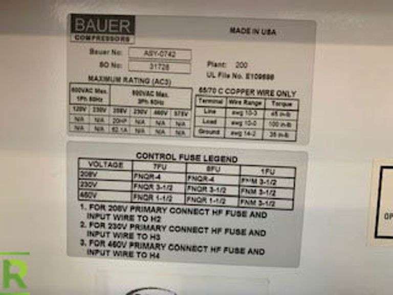 2003 Bauer Breathing Air (SCBA/SCUBA) Compressor/Filtration/Cascade ...