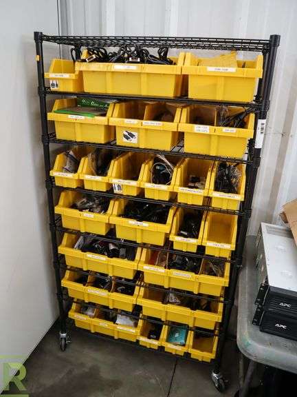 8-Tier Rolling Wire Rack With Assorted Computer Cables - Roller Auctions