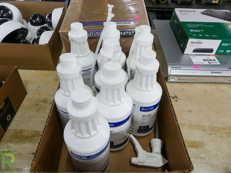 Box of Hillyard Hil-Glo Glass Restorer and Box of Devastator Butyl ...