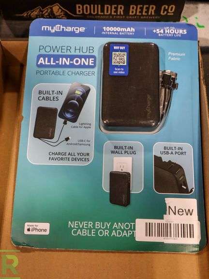 (1) MyCharge Power Hub All-In-One Portable Charger with Built-In Cables ...