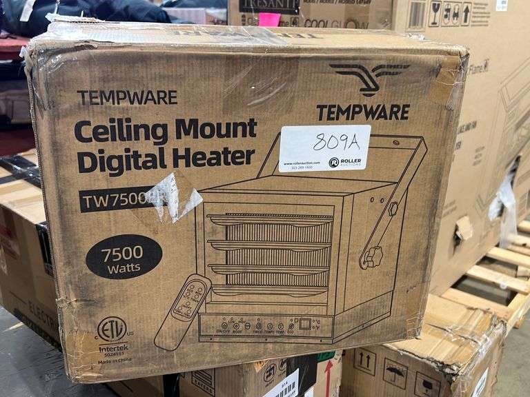 TempWare Ceiling Mount Digital Garage Heater W/ Remote 7,500 Watt, 220V ...