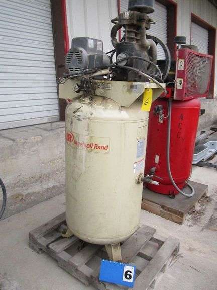 INGERSOLL RAND VERTICAL TANK AIR COMPRESSOR MDL TS4N5 S/N CBV127571 5 ...