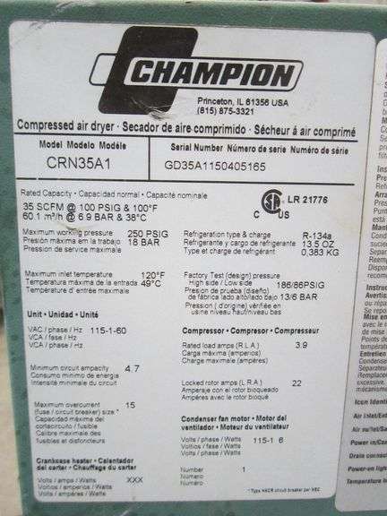 CHAMPION AIR DRYER MDL CRN35A1 115-V 60-HZ SINGLE PHASE AND (3 ...