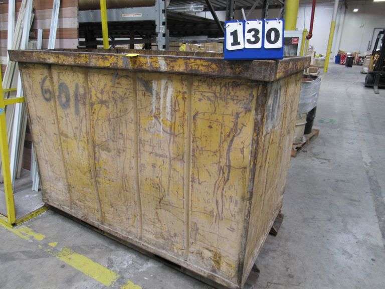 STEEL HOPPER WITH FORKLIFT PALLET MOUNTED, APPROXIMATELY 6' X 42" X 53 ...