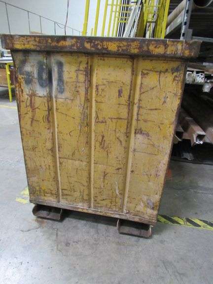 STEEL HOPPER WITH FORKLIFT PALLET MOUNTED, APPROXIMATELY 6' X 42" X 53 ...