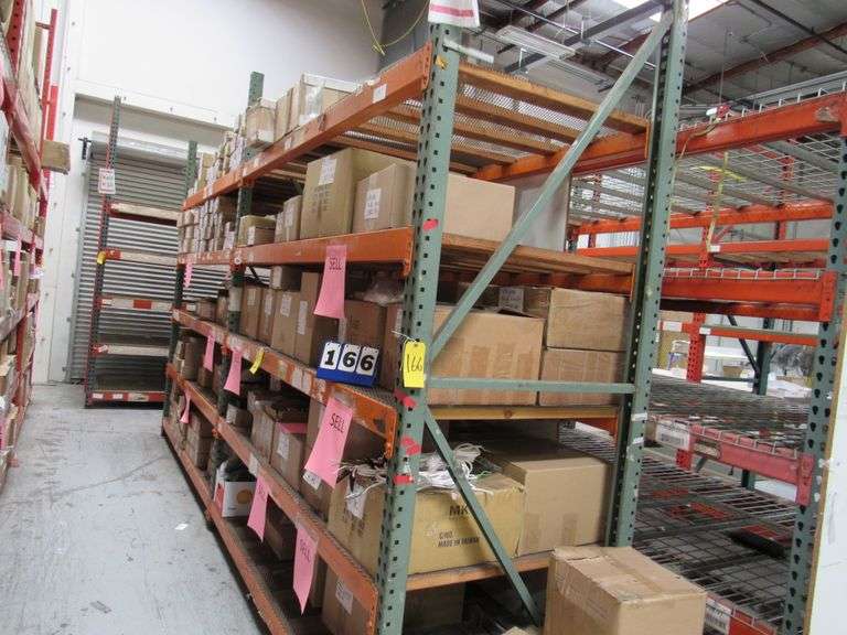 LOT, (5) SECTIONS OF EMPTY PALLET RACK, TEARDROP STYLE, APPROXIMATELY 8 ...