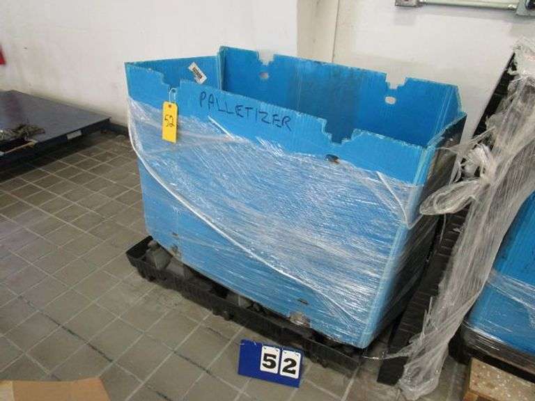 PALLET, ASSORTED PALLETIZER PARTS AS SHOWN INCLUDING BELTS AND HARDWARE ...