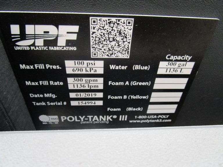 UPF 300-GALLON CAPACITY POLY-TANK III, MFG 2019 100-PSI - Rosen Systems