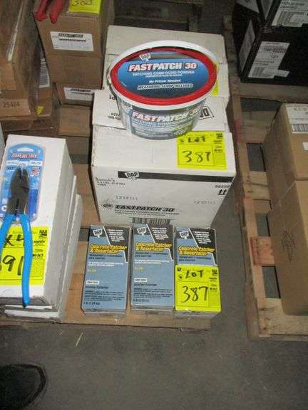 LOT, DAP PRODUCTS IN ONE AREA AS SHOWN, INCLUDES (3) BOXES CONCRETE PATCH AND (8) TUBS OF FAST ...