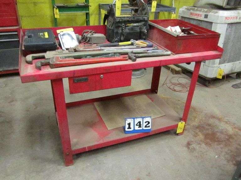CLARKE HEAVY DUTY METAL WORK BENCH, EMPTY, APPROX. 30' X 6' - Rosen Systems
