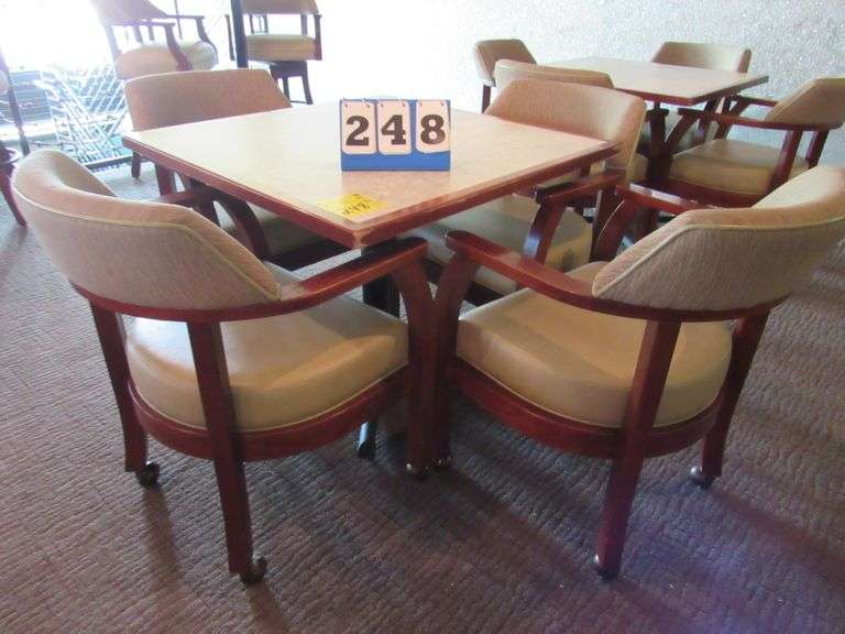 3' X 3' SQUARE DINING TABLE WITH (4) ARM CHAIRS ON CASTERS **Located in ...