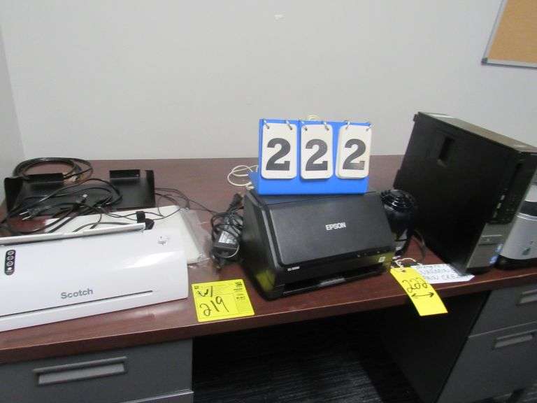 LOT, (1) SCOTCH LAMINATOR MDL TL902, (1) EPSON SCANNER ES-500W, (1 ...