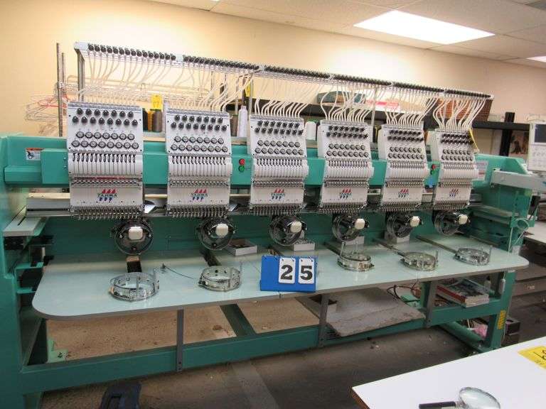 TAJIMA EMBROIDERY MACHINE 6-HEAD MDL TFMX-IIC1506, S/N U3483, 120-V 50/ ...
