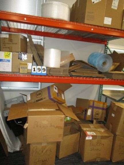 LOT, PACKAGING ITEMS IN ONE BAY OF PALLET RACK AND ON TWO SHELVES AS ...