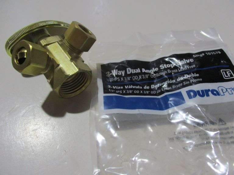 BOX, DURA PRO 3-WAY DUAL ANGLE STOP VALVE #101579 (10) PER BOX **sold ...