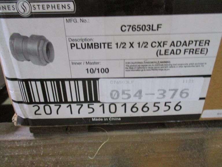 BOX, JONES-STEPHENS PLUMBITE 1/2 X 1/2 CXF ADAPTER (LEAD FREE) # ...