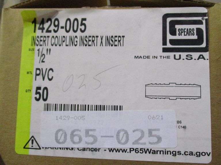 BOX, SPEARS INSERT COUPLING 1/2" PVC #1429-005 (50) PER BOX - Rosen Systems