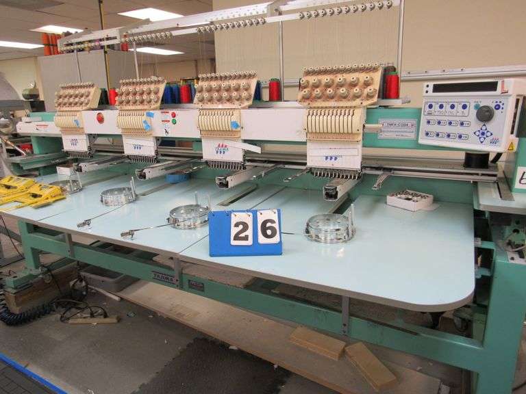 TAJIMA EMBROIDERY MACHINE 4-HEAD MDL TFMX-CI204-S, S/N 3018, 110-V 50/ ...