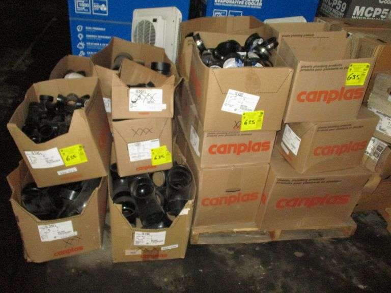 LOT, APPROX. (25) BOXES ASSORTED CANPLAS BLACK PLASTIC PLUMBING ...