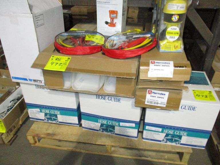 LOT ASSORTED HARDWARE PRODUCTS, INCLUDING HOSE GUIDES, 36" NATURAL TIES ...