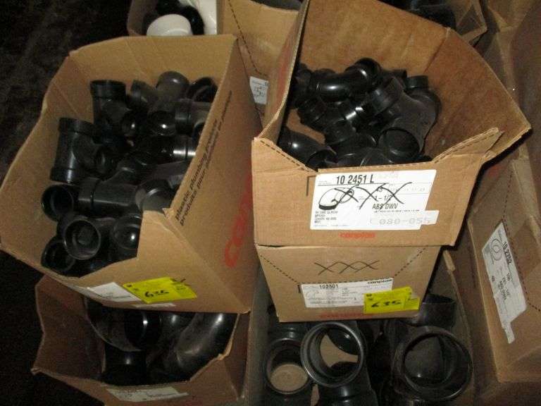 LOT, APPROX. (25) BOXES ASSORTED CANPLAS BLACK PLASTIC PLUMBING ...
