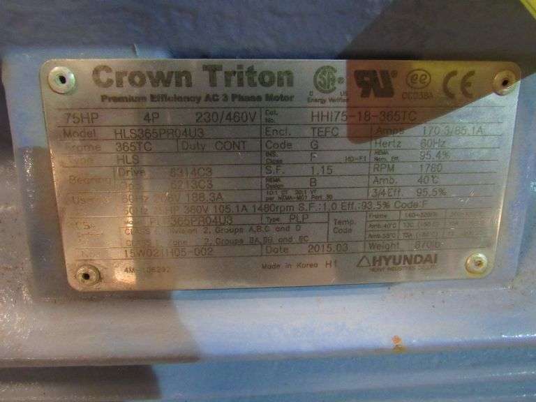CROWN TRITON ELECTRIC MOTOR, 75 HP, 230/460V, 3-PHASE (CHECKED UNDER ...